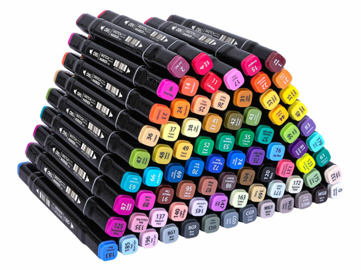 Маркеры для скетчинга двухсторонние 80цв квадратные DELI E70806-80 шт