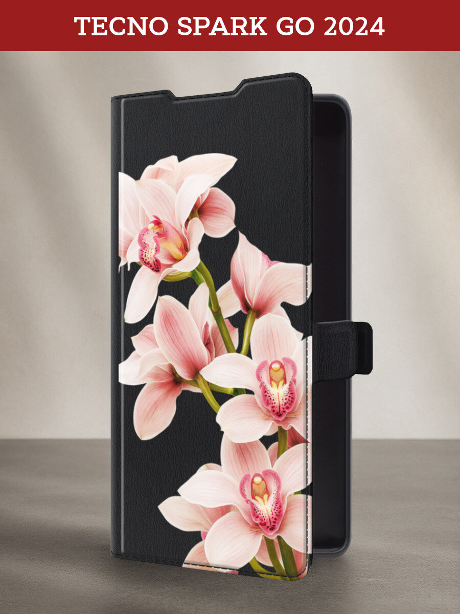 Чехол-книжка на Tecno Spark Go 2024/Spark 20C / Текно Спарк Го 2024/Спарк 20C с рисунком "Нежная орхидея"