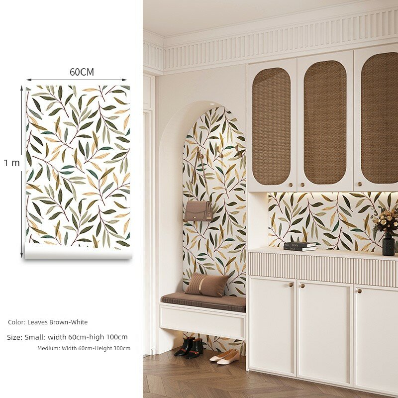 Белый листовой узор. Самоклеящаяся наклейка для мебели, средний размер