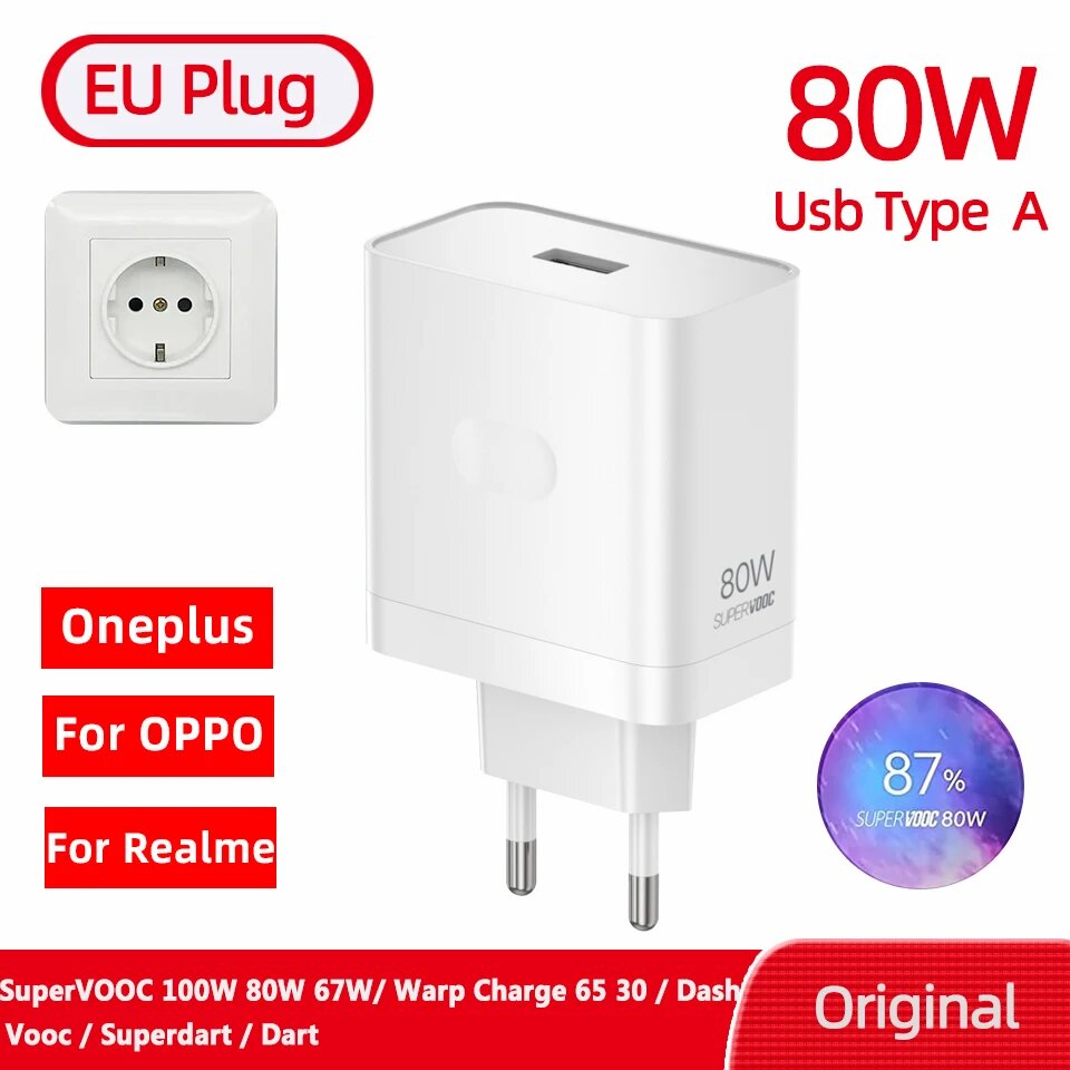 Oneplus Supervooc Зарядное устройство 80 Вт Оригинальный адаптер питания USB Type A One Plus 10 Pro Nord 3 5 CE3 10T Кабель для быстрой зарядки Super Vooc 80w EU charger, add 1m 100w cable