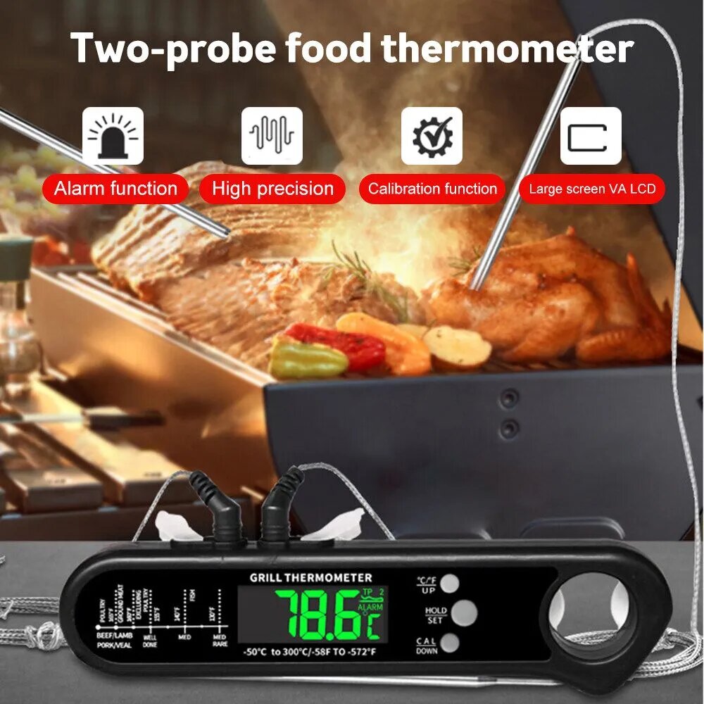HOMCOMY Кулинарный термометр цифровой, щуп 11 см, черный, ABS пластик, до 300°C
