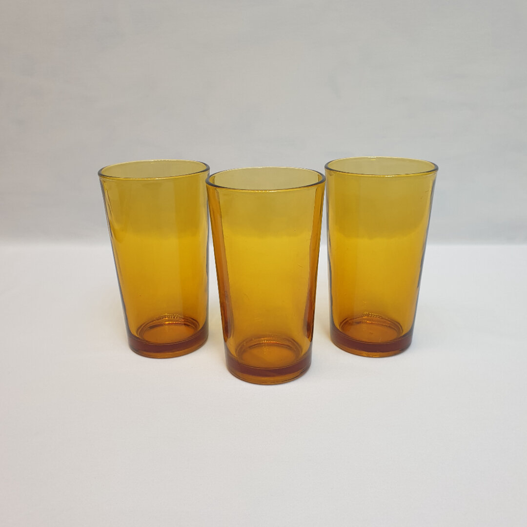 Набор из 3 стаканов, цветное стекло 300 мл, высота 13 см, винтаж СССР