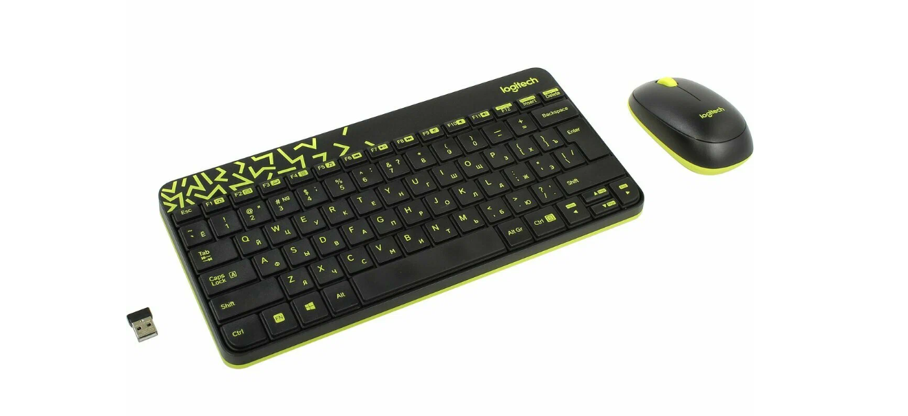 Комплект беспроводная клавиатура + мышь Logitech MK240, черно-желтый