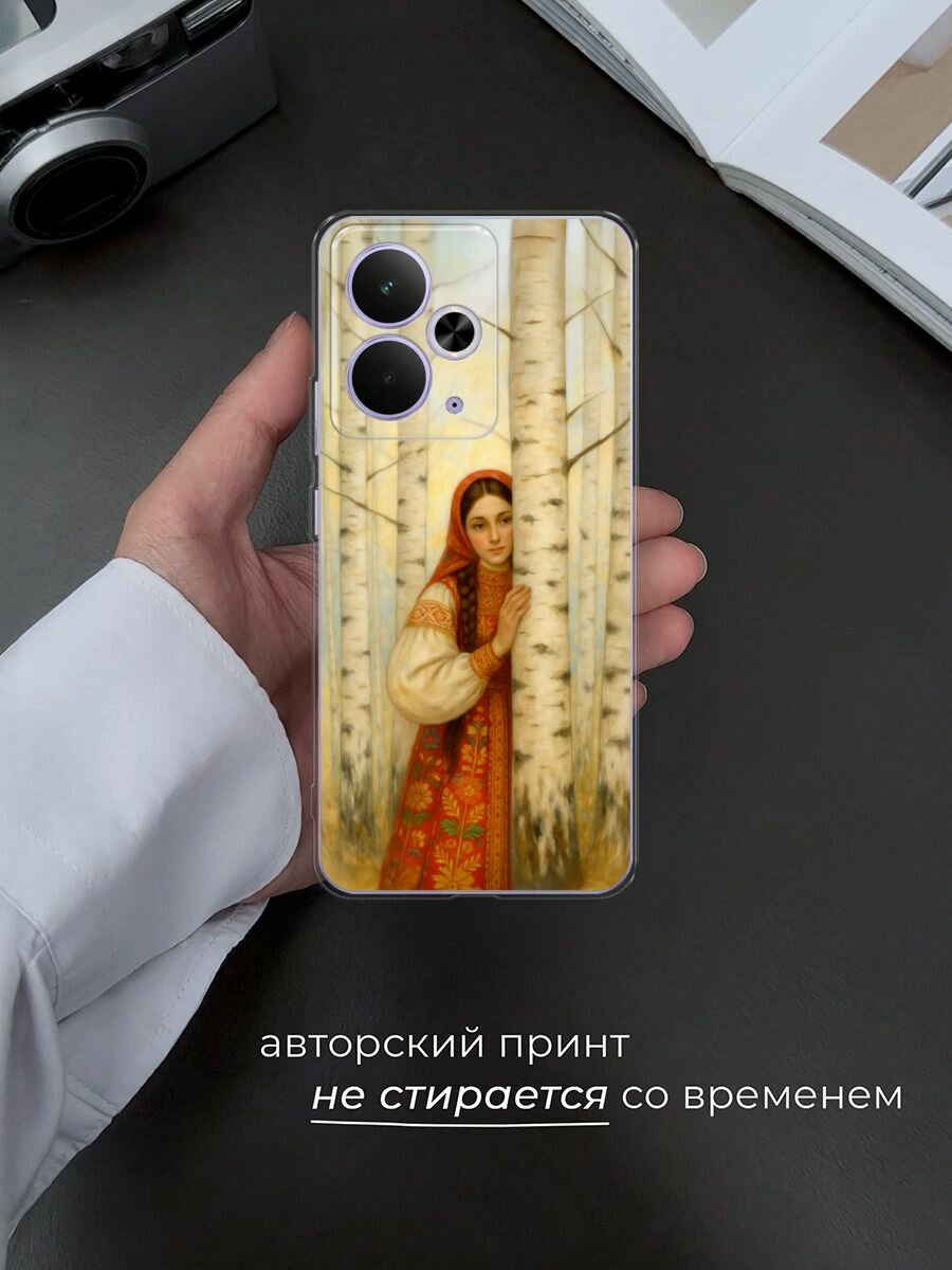 Силиконовый чехол на Realme 14T / Реалми 14Т с принтом Девушка у берез — фото 1
