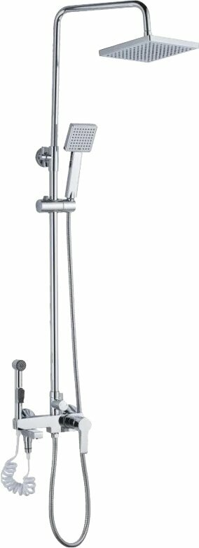 Душевая стойка Haiba HB2416 со смесителем, хром, глянцевая, душевая система с тропическим душем, с изливом, с лейкой, латунная, рычаг сбоку