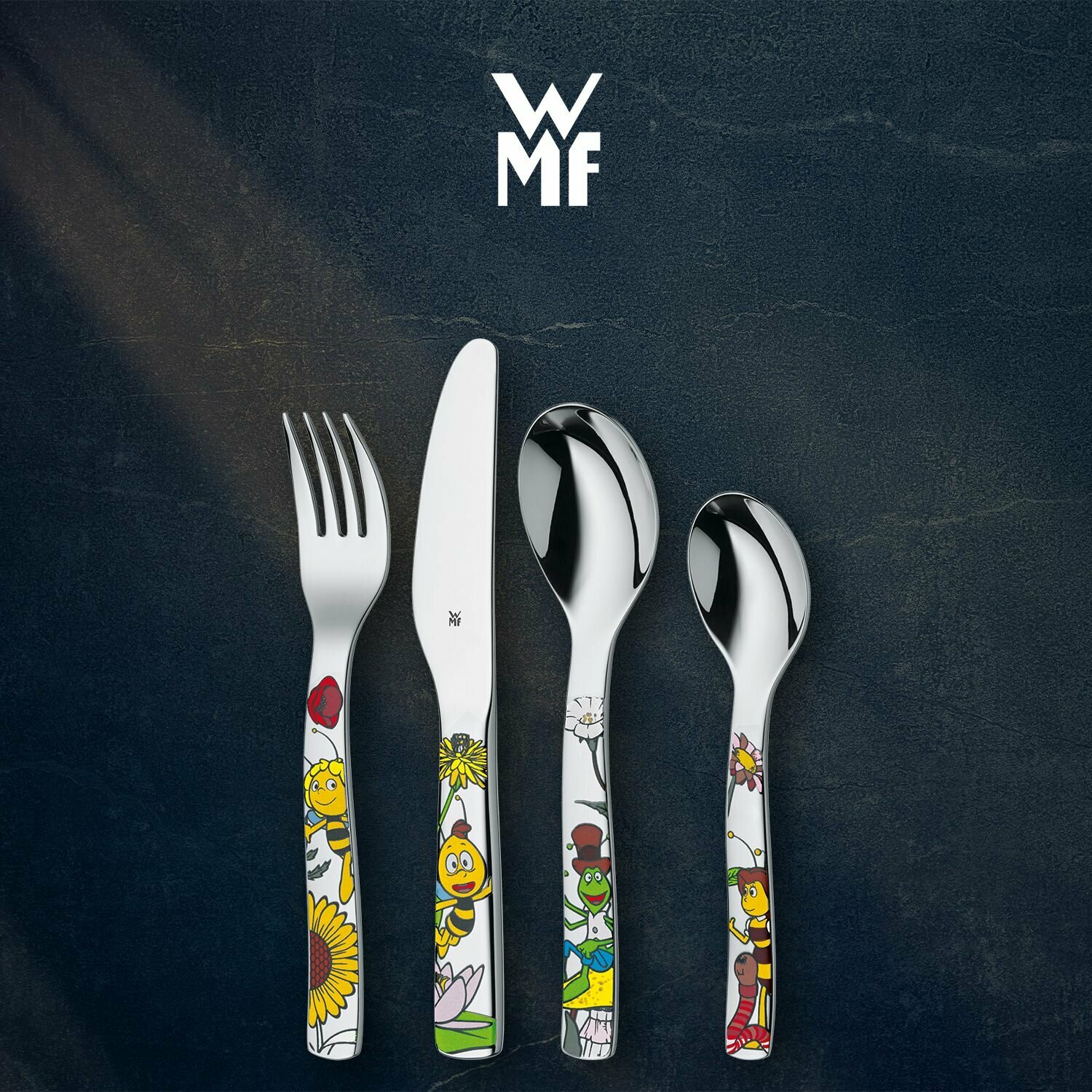 Набор детской посуды WMF Biene Maja, 4 предмета, из нержавеющей стали Cromargan, для детей от 3-х лет