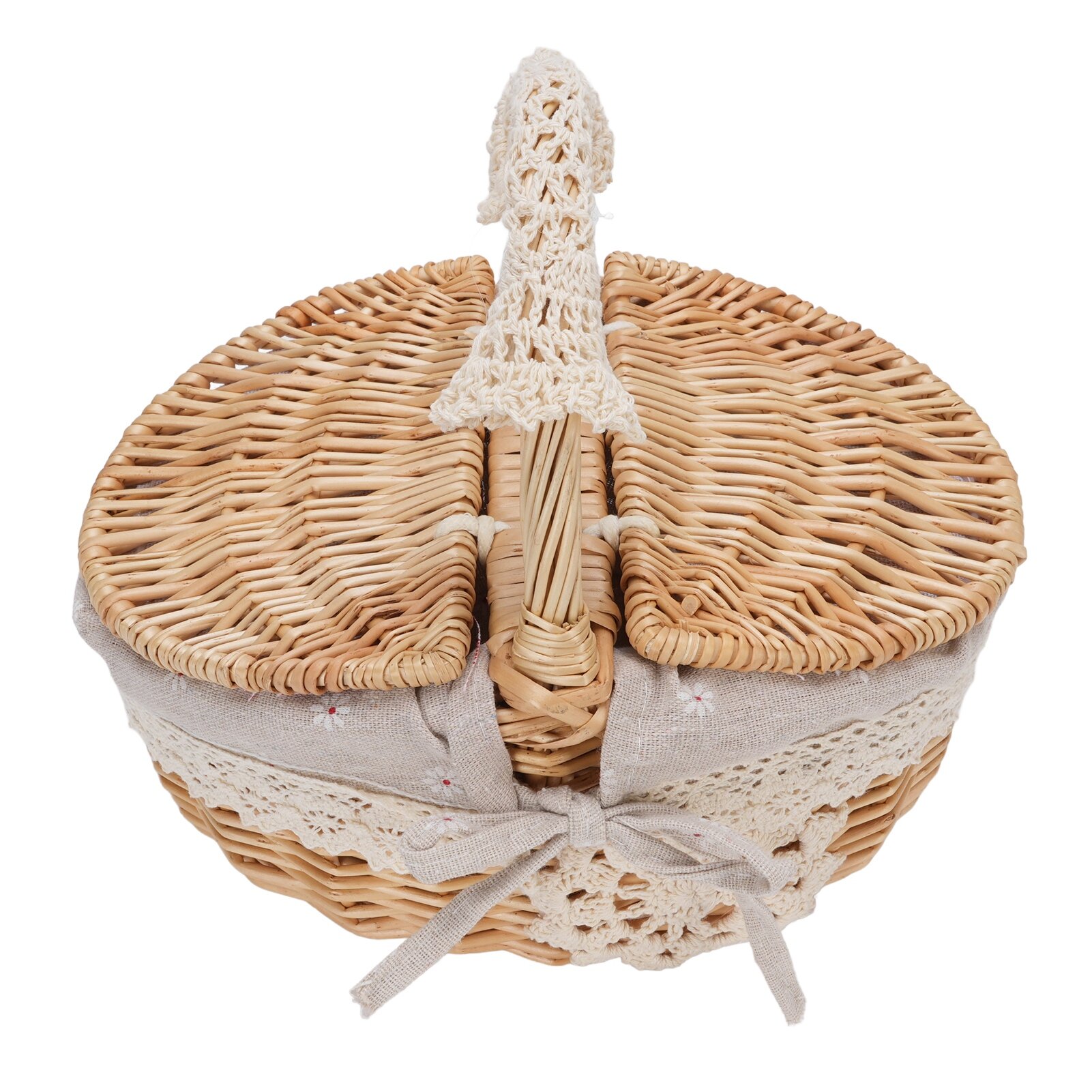 Плетеная корзина для пикника со съемным вкладышем. Пустая корзина для пикника с крышкой и ручкой для пасхального кемпинга, Дня матери, ромашки.