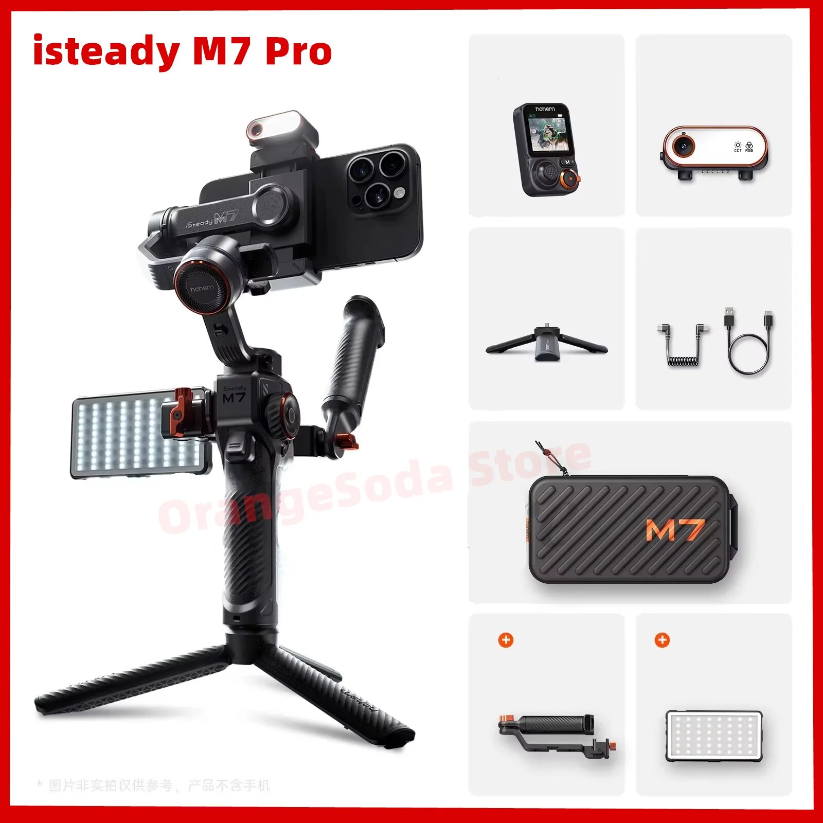 Hohem isteady М7 Ai Face Tracking Stabilizer 3-Axis Phone Gimbal Built-in Selfie Stick for iPhone16 for Samsung