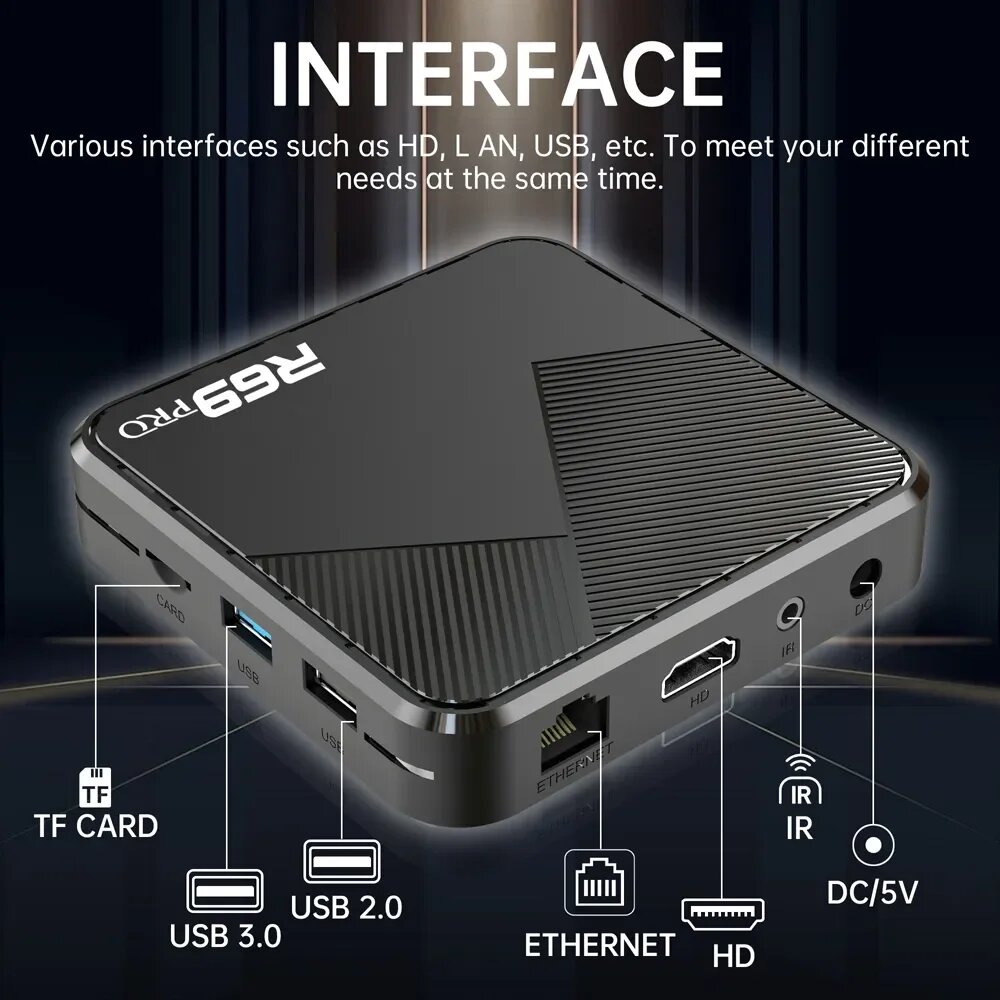 R69 PRO Set Top Box 4G 32G 64G Android 14 1000M LAN KD18.1 Allwinner H728 WiFi 6 8K BT5.0 smart tv box 2G 16G