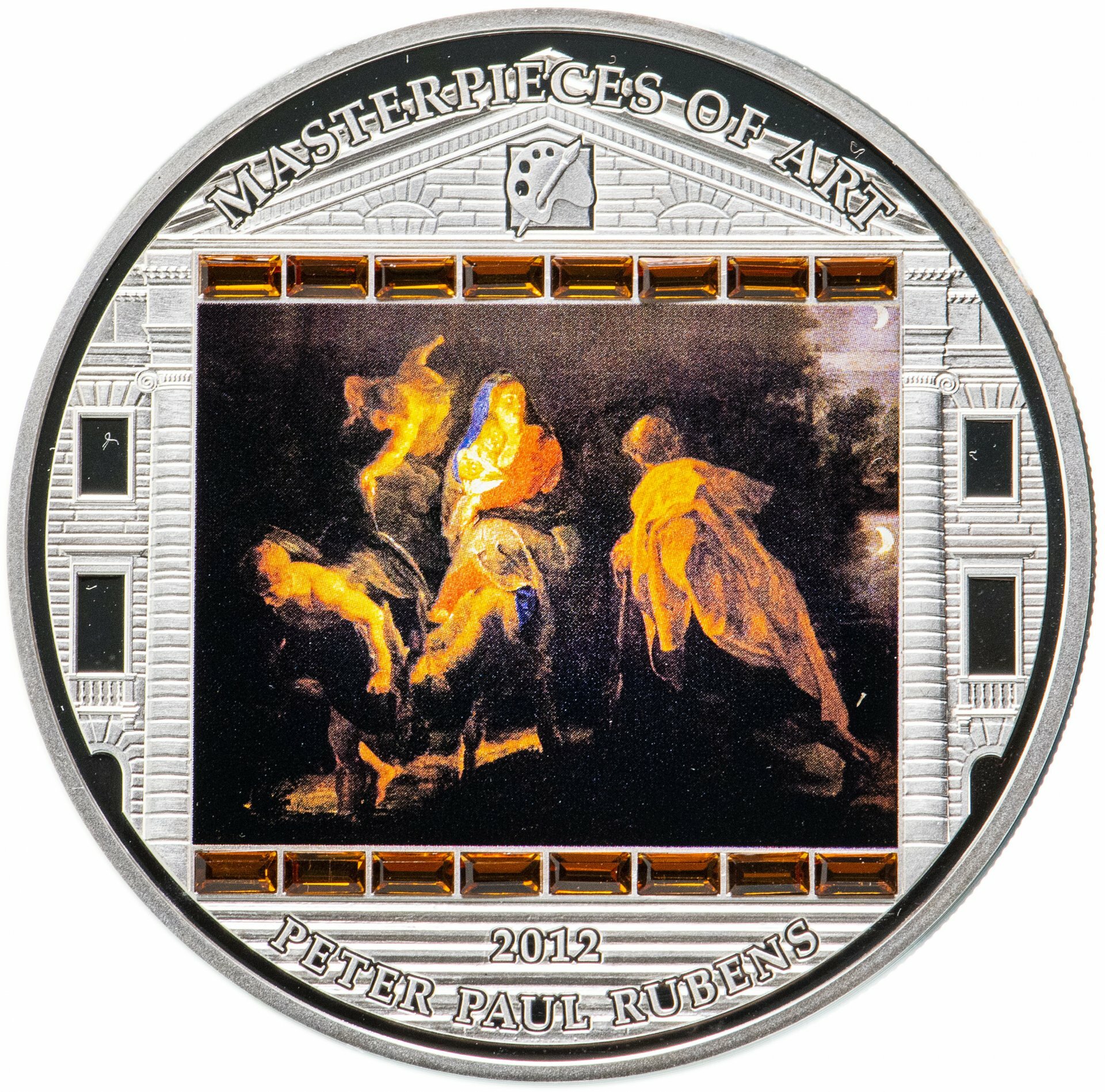 Острова Кука 20 долларов 2012 "Шедевры живописи - Питер Пауль Рубенс - Побег из Египта", в футляре с сертификатом, Серебро 999, в сохранности Proof