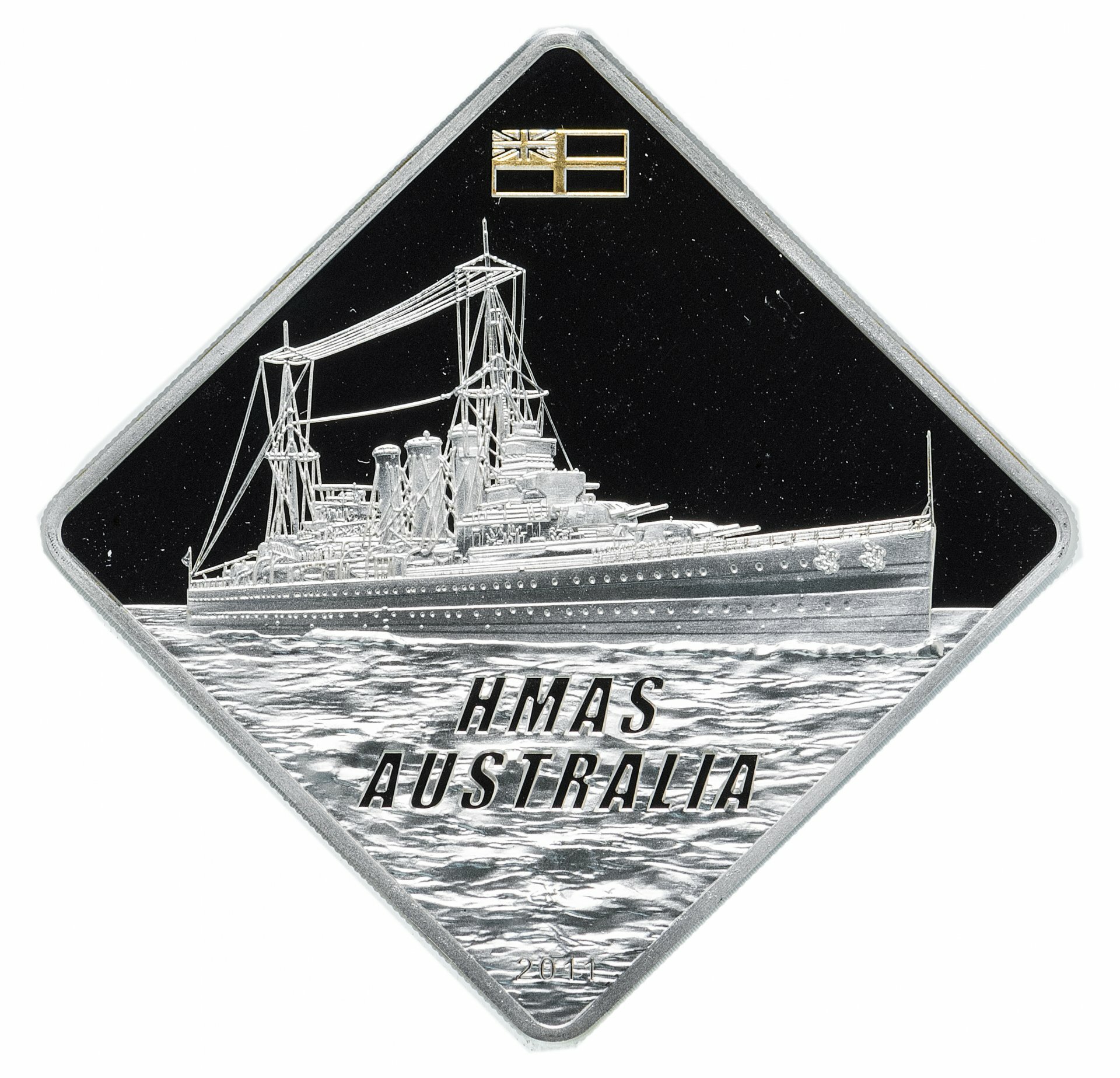 Палау 10 долларов 2011 "Корабль HMAS Australia", в футляре с сертификатом, Серебро 999, в сохранности Proof