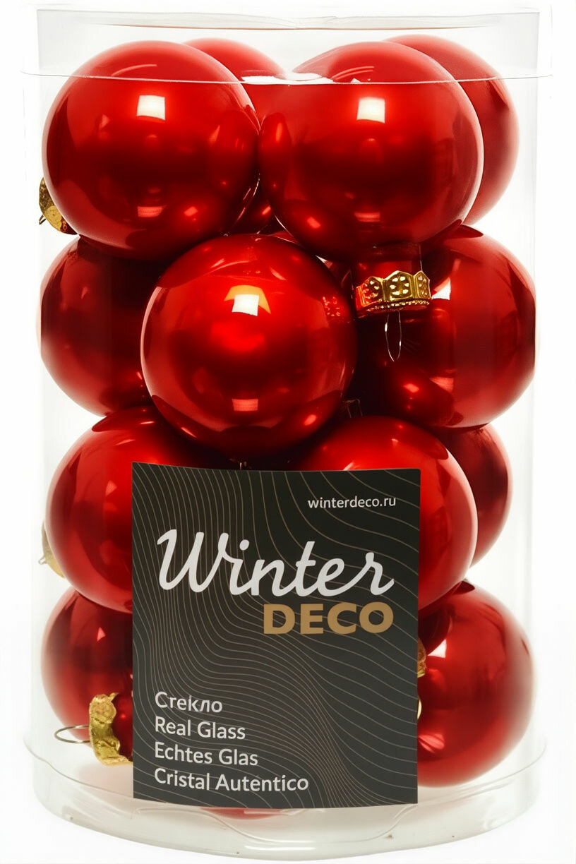 Набор стеклянных шаров, рождественский красный эмалевый, 35 мм, 16 шт, Winter Deco 2000230