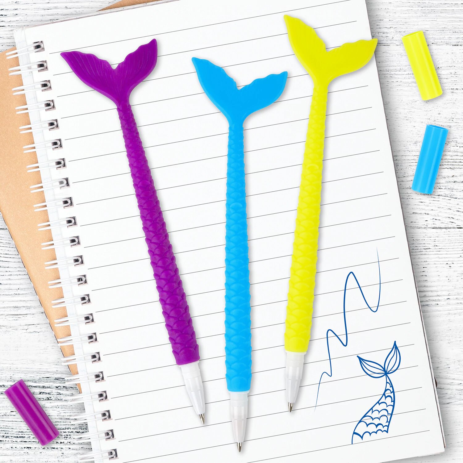 Ручка фигурная шариковая юнландия "Русалка", мягкий силиконовый корпус, ассорти, синяя, пишущий узел 0,7 мм, 143777, 12шт.