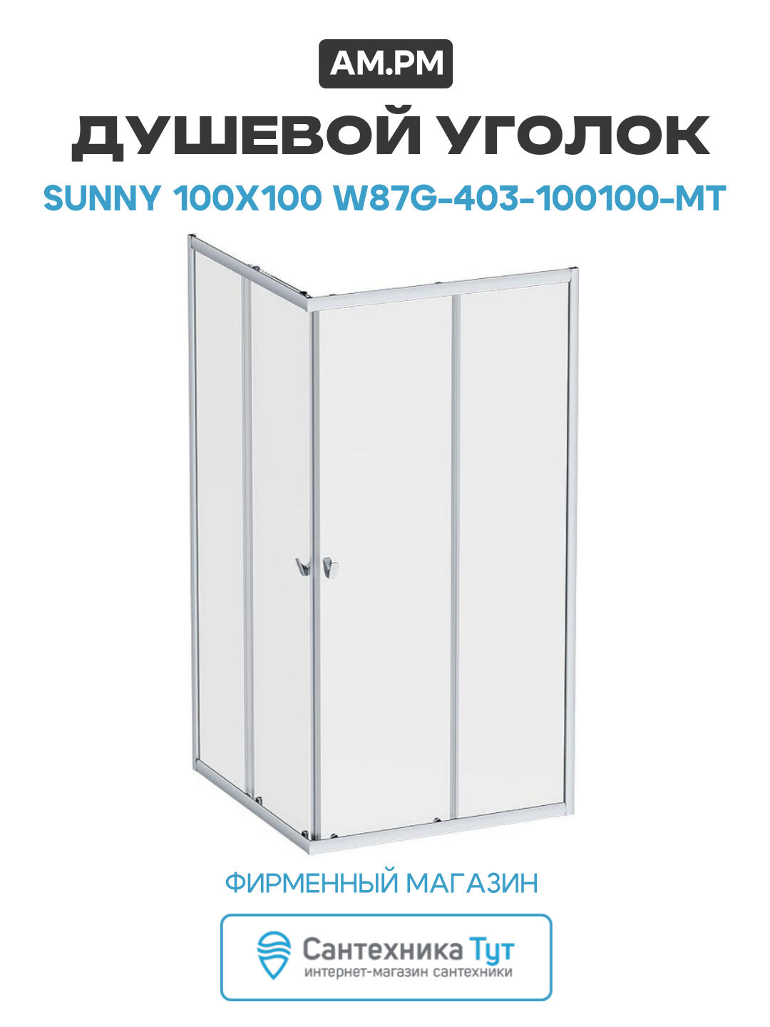 Душевой уголок AM.PM Sunny 100х100 W87G-403-100100-MT профиль Хром матовый стекло прозрачное алюминий матовый хром