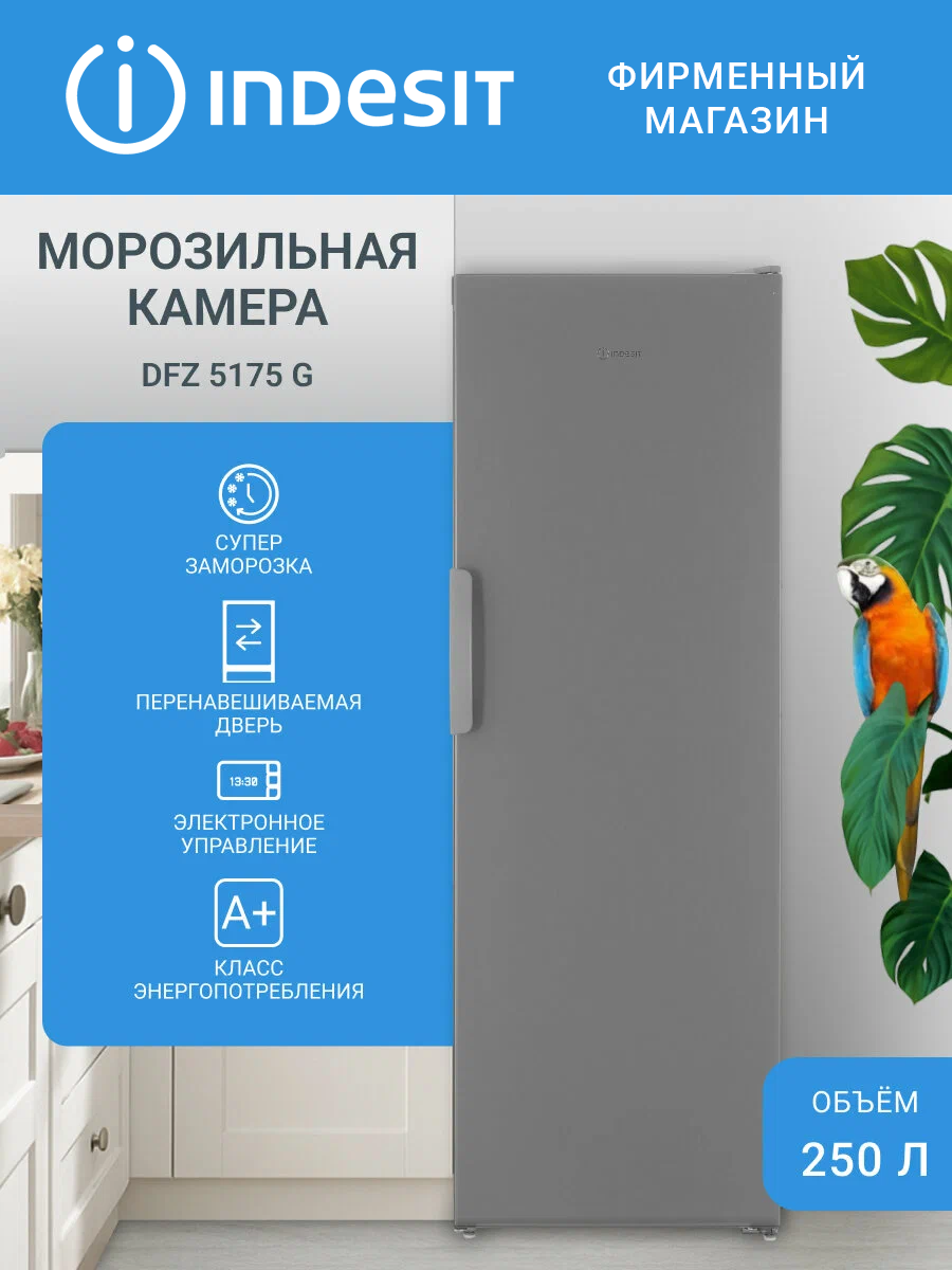 Морозильная камера Indesit DFZ 5175G, No Frost, суперзаморозка, цвет серебро