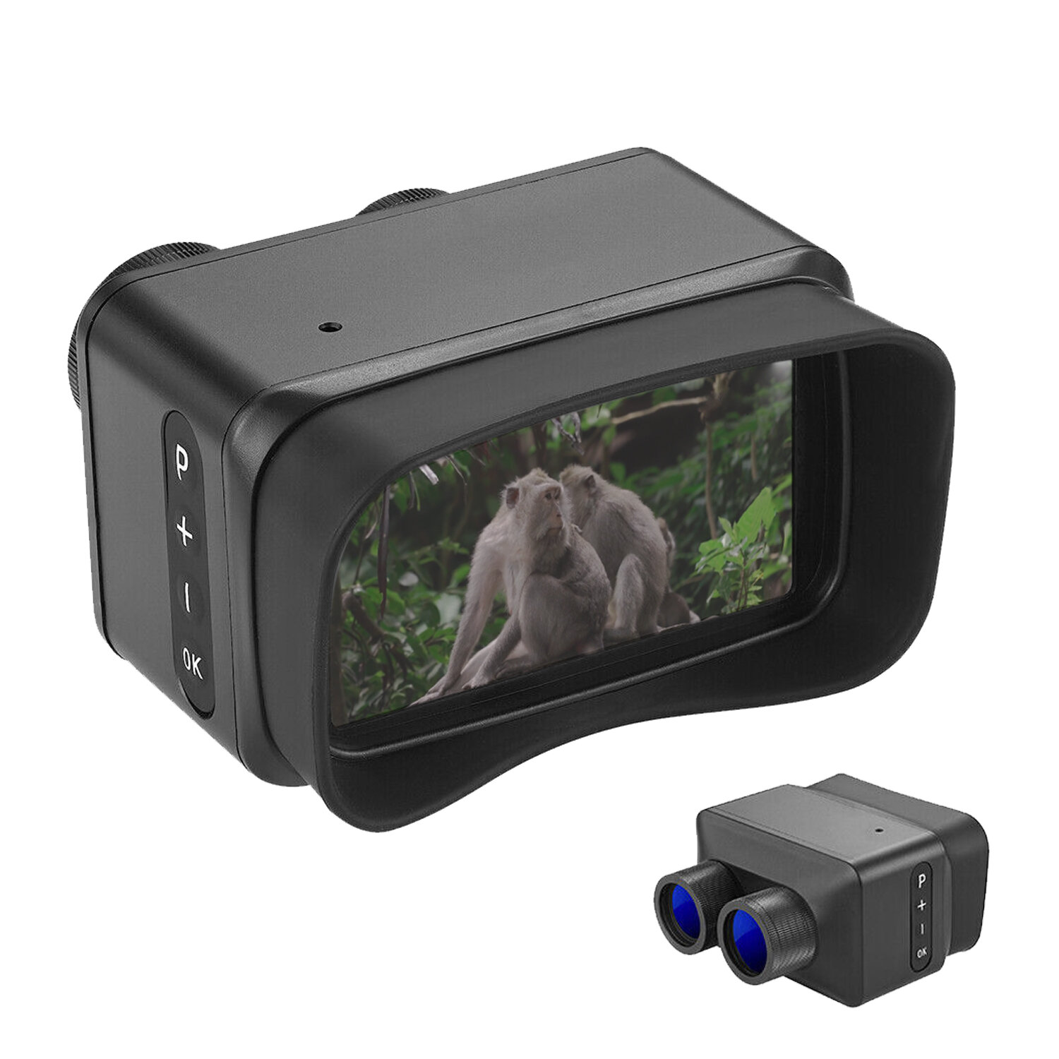 Телескоп ночного видения 5X Zoom Mini 4K бинокль цифровой для диких животных охоты с экраном 3 дюйма 860*460, время работы 2ч (с ИК), 5ч (без ИК), дальность ночного видения без света 500м, батарея 2000mAh, вес 150г, размер 9*9*5.5см, материал металл,