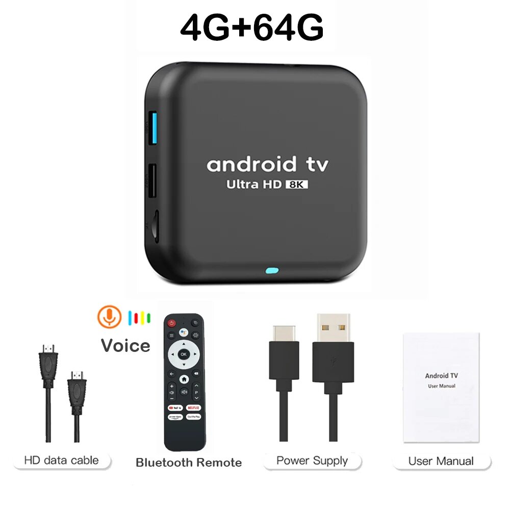 Android TV Box 4G 64G Voice Remote EU Plug
