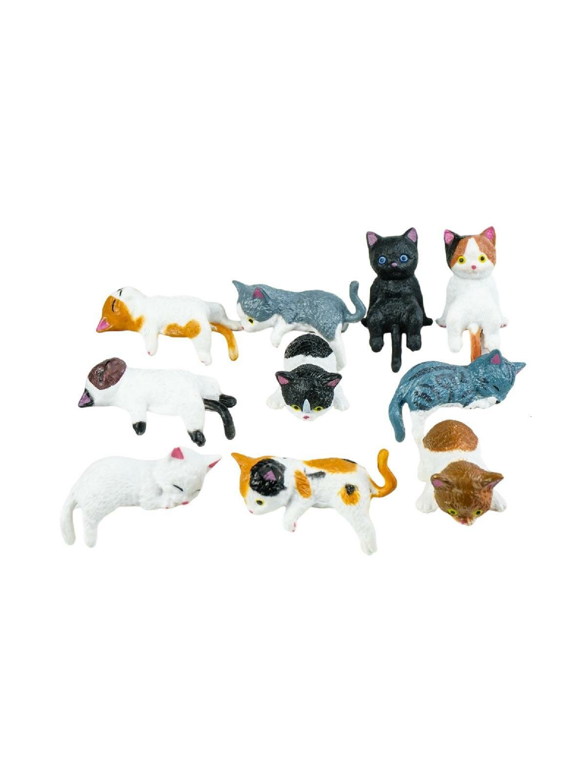 10шт Статуэтки кошек из смолы Креативное украшение кошек 3D Фигурки животных для монитора компьютера Настольные Автомобильные Аксессуары