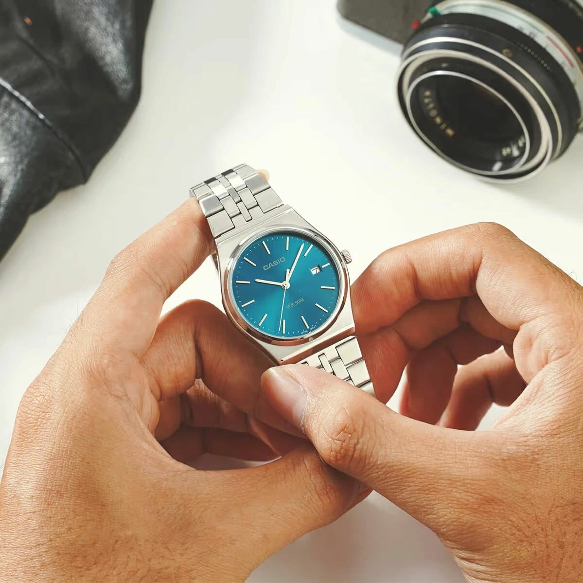 Наручные часы CASIO, серебряный, синий — фото 1