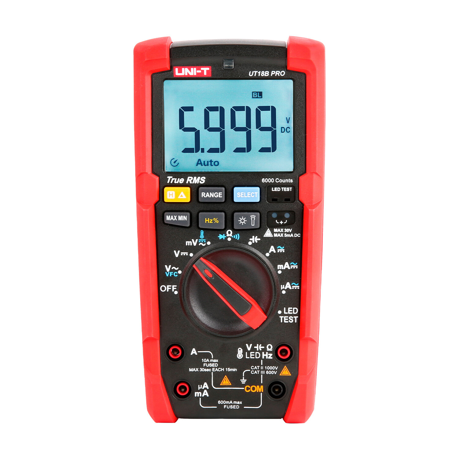 Мультиметр UNI-T UT18B Pro, True RMS, VFC, ЖК-дисплей 6000 отсчет, фонарик, 10 А