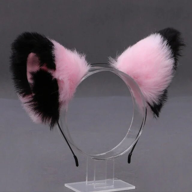 Розовые ушки кошки на ободке, меховые, Color: 14