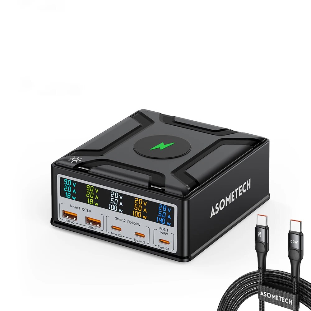 Зарядное устройство Asomtech 260W USB C GaN EU Plug с кабелем