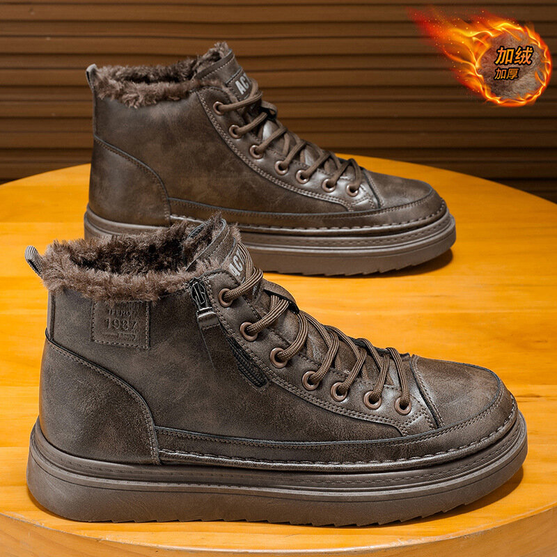 Мужские зимние ботинки Martin на флисовой подкладке, водонепроницаемые и нескользящие поварские ботинки, утепленные и теплые короткие сапоги, хлопковая обувь.