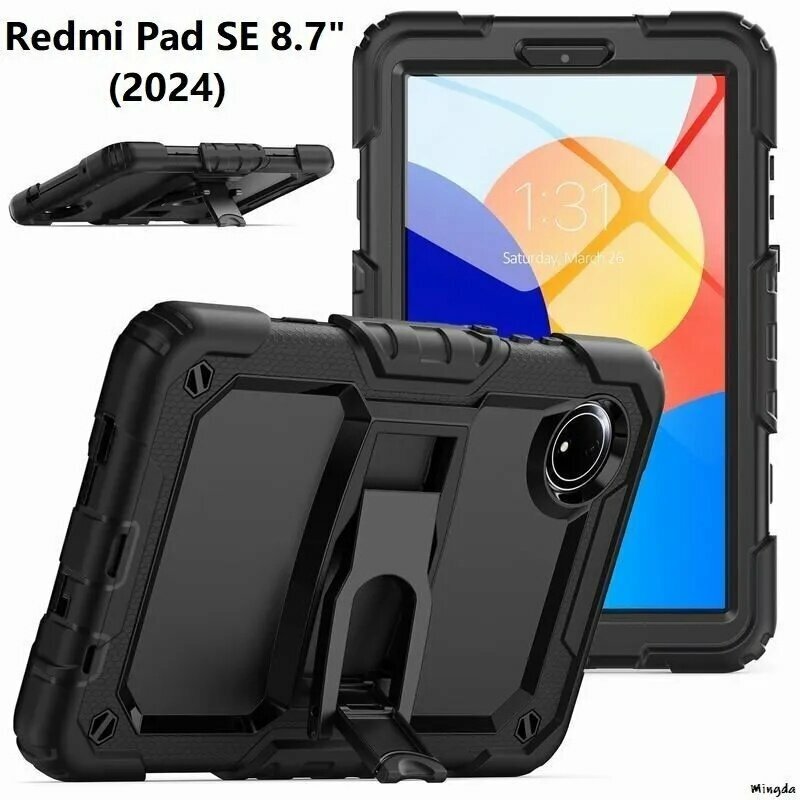 Чехол на Xiaomi Redmi Pad SE (8,7 дюймов) 2024 , противоударный Чехлы для планшетов с кронштейном, Черный