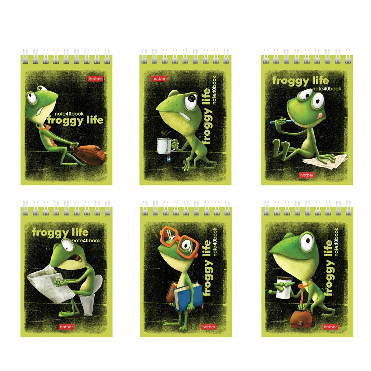 Блокнот малый формат А7, 40 л, гребень, картон, клетка, HATBER, "Лягух Кир", 081184, 40Б7В1гр (40Б7В1гр)