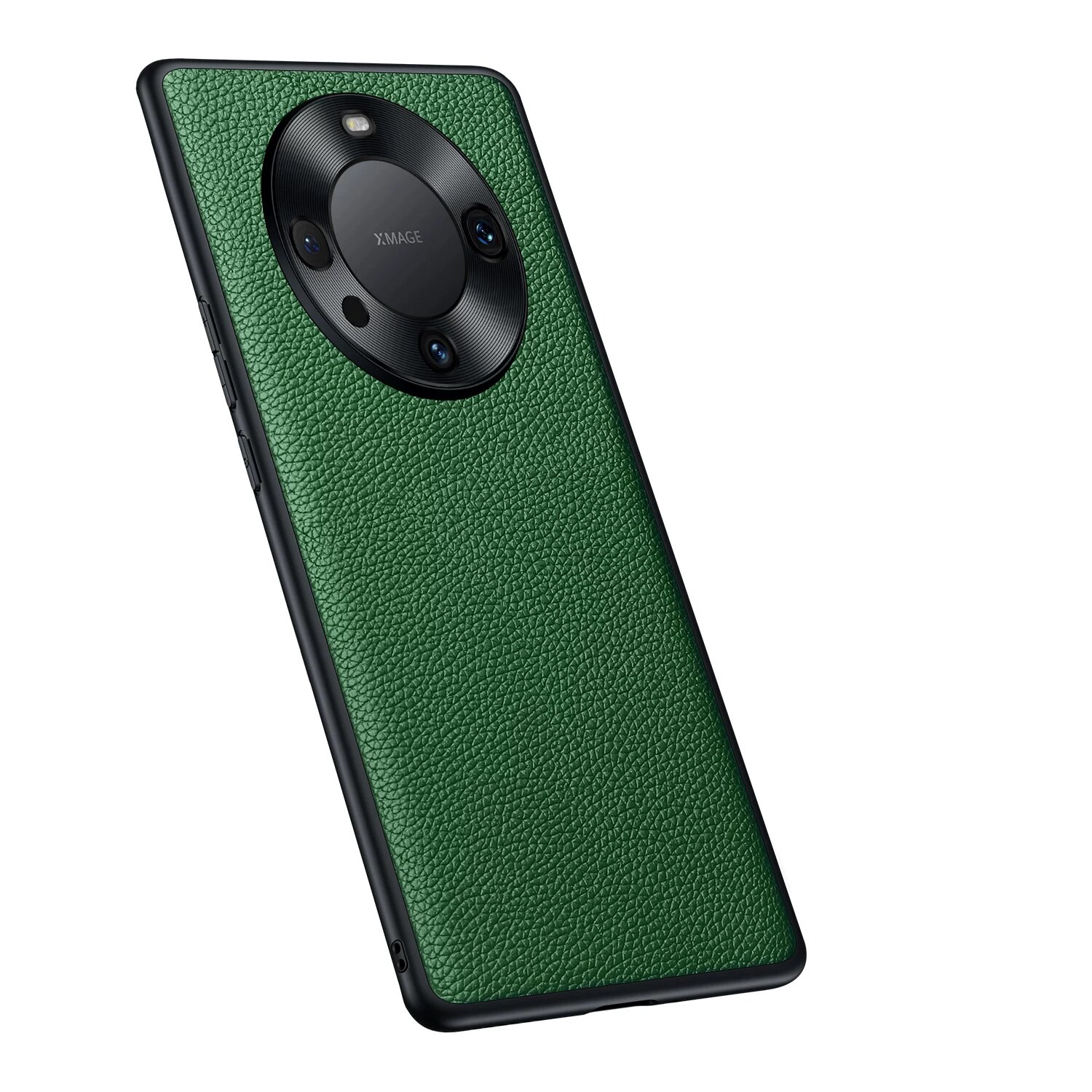 Кожаный чехол для Huawei Mate 60 Pro, зеленый, защита объектива с металлической рамкой, полная защита, антипробуксовка