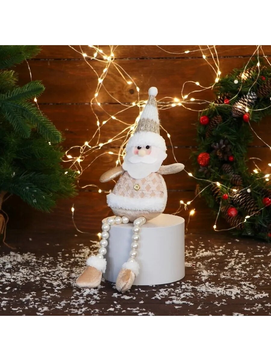 Мягкая новогодняя игрушка Дед Мороз в ярком колпаке