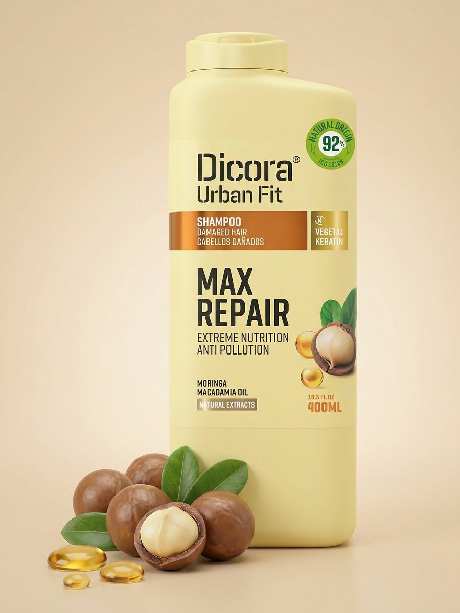 Dicora Urban Fit шампунь для поврежденных волос с маслом макадамии (восстановление и питание), 400 мл