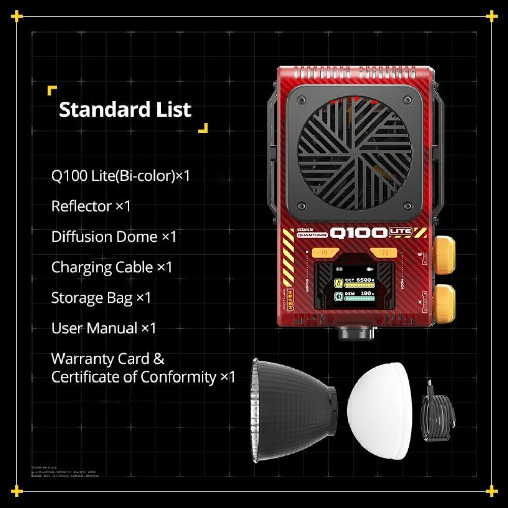 SIDANDE Q100 Lite Портативный светодиодный видеосигнал мощностью 100 Вт с двухцветной заливкой 2700 К-6500 К