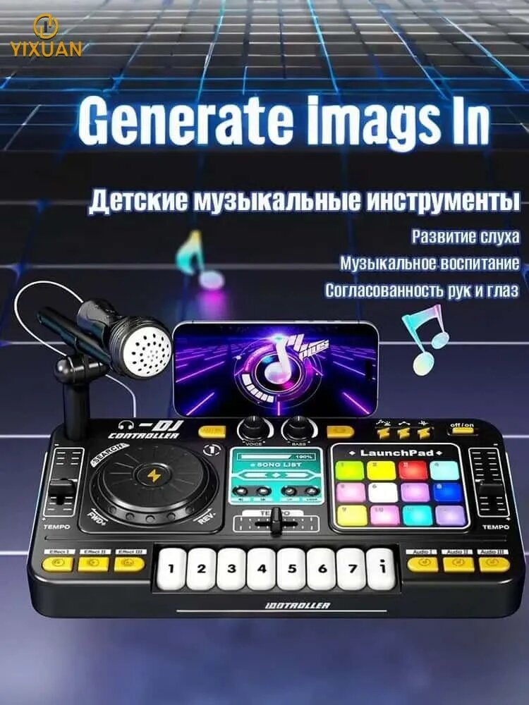 Беспроводной детский диджейский пульт с микрофоном и музыкальным инструментом Yixuan