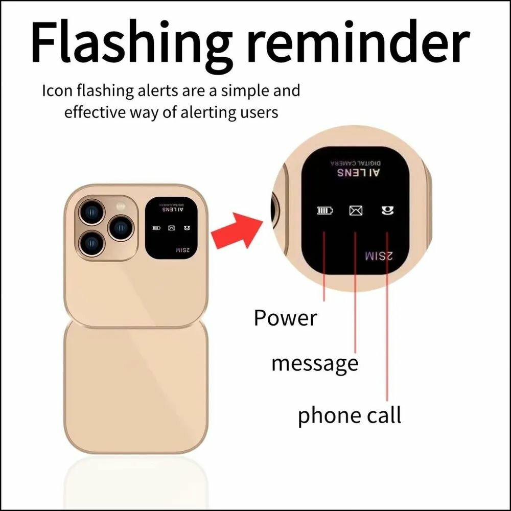 Мобильный телефон i16pro, золотой цвет, внешний дисплей с уведомлениями