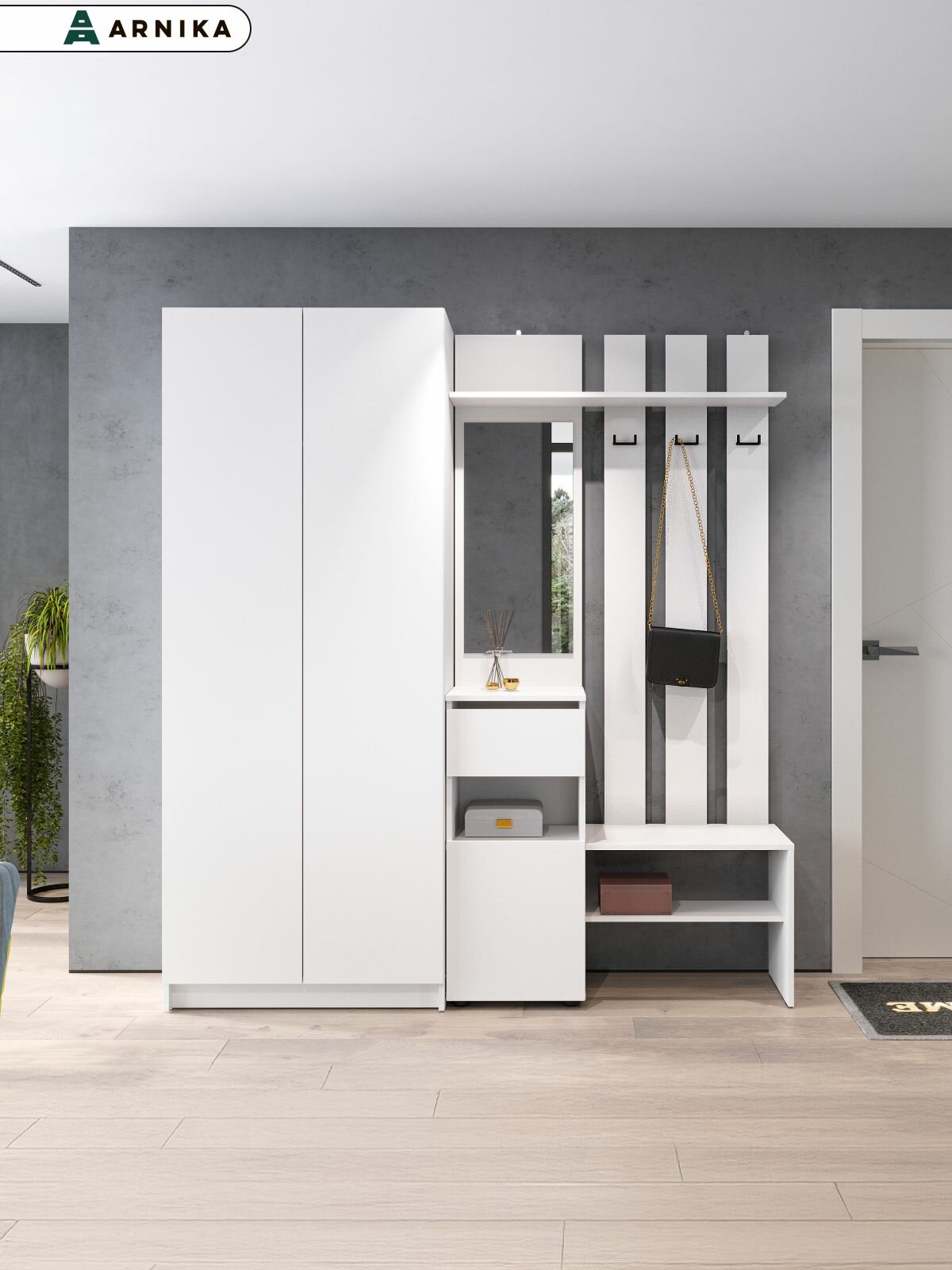 Прихожая ARNIKA "Бали", вешалка, зеркало, шкаф, ЛДСП, цвет белый