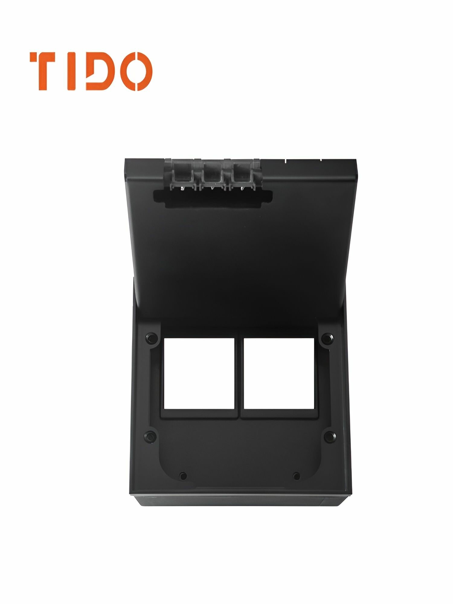 Лючок под розетки встраиваемый в пол ламинат плитку на 4 модуля, металл, сталь, черный