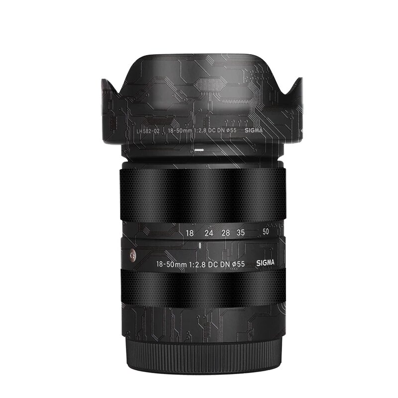 Наклейка на объектив Sigma для камеры 18-50 мм f/2.8 E-Mount, циркуит черный с матричным рисунком, элегантный дизайн