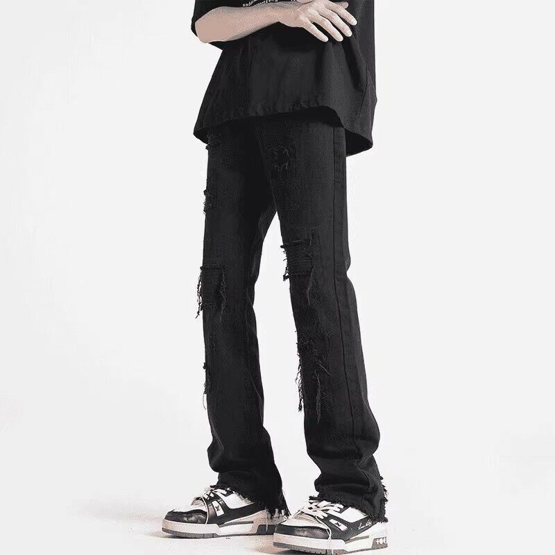 Тренд RONG CH Джинсы Мужские С Надписью Летние Синие Американские Атмосферные Буткют Деним, Размер_L