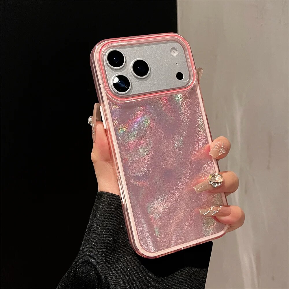Розовый чехол для iPhone 16 Plus с эффектом "Аврора"
