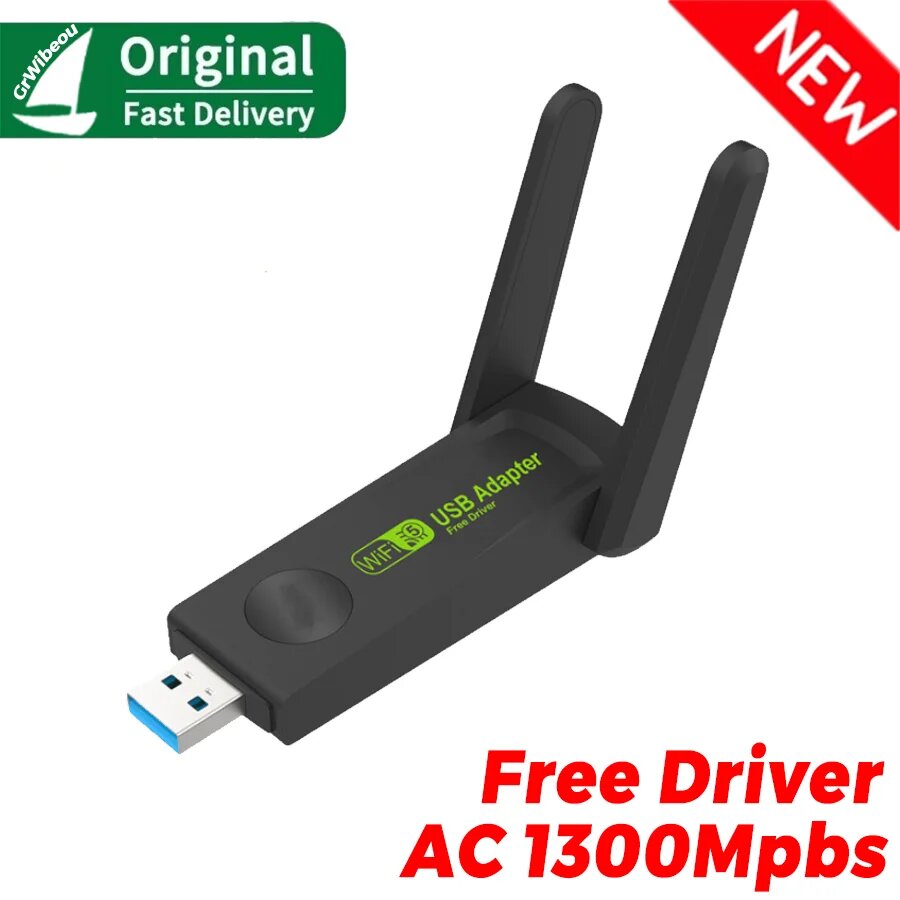 Беспроводной USB Wi-Fi адаптер Grwiibeou 1300 Мбит/с, двухдиапазонный Wi-Fi донгл 2.4G/5G, сетевая карта для ПК, настольных компьютеров и ноутбуков