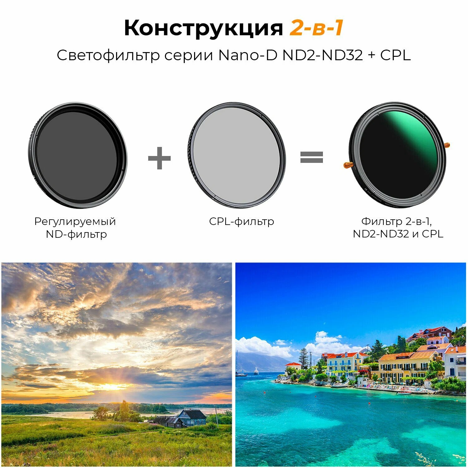 Светофильтр нейтрально-поляризационный K&F Concept Nano-X CPL + Variable Fader NDX ND2-32