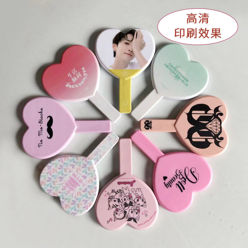 Маленькое зеркало с ручкой на заказ, ручное зеркало в форме сердца на заказ, оптовая продажа, одностороннее портативное