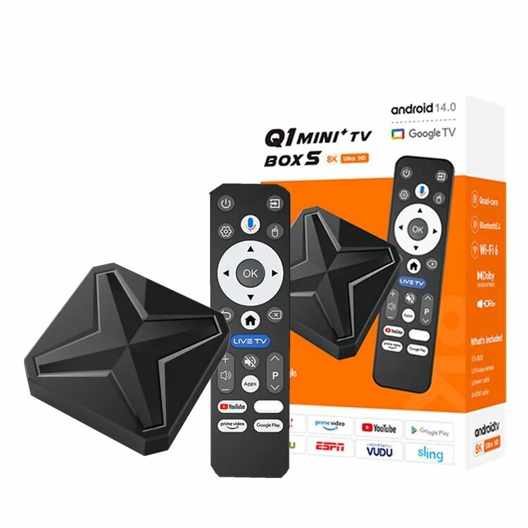 Q1 Mini Plus TV Box 4K Android 14 Atv RK3518 2GB RAM 16GB ROM Dual Wifi BT Smart Fire TV Stick Set-Top Box Пульт.-