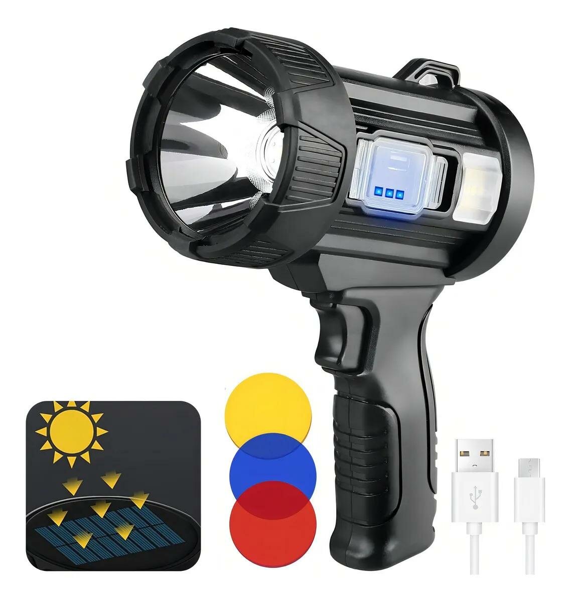 Фонарь-поисковый яркий свет, наружное многофункциональное освещение светодиодный фонарь, дальний водонепроницаемый заряжаемый портативный свет фонарь + цветные линзы, лампочки основной свет P50, 25 боковых светодиодов 2835+5 красных 5 синих, время работы