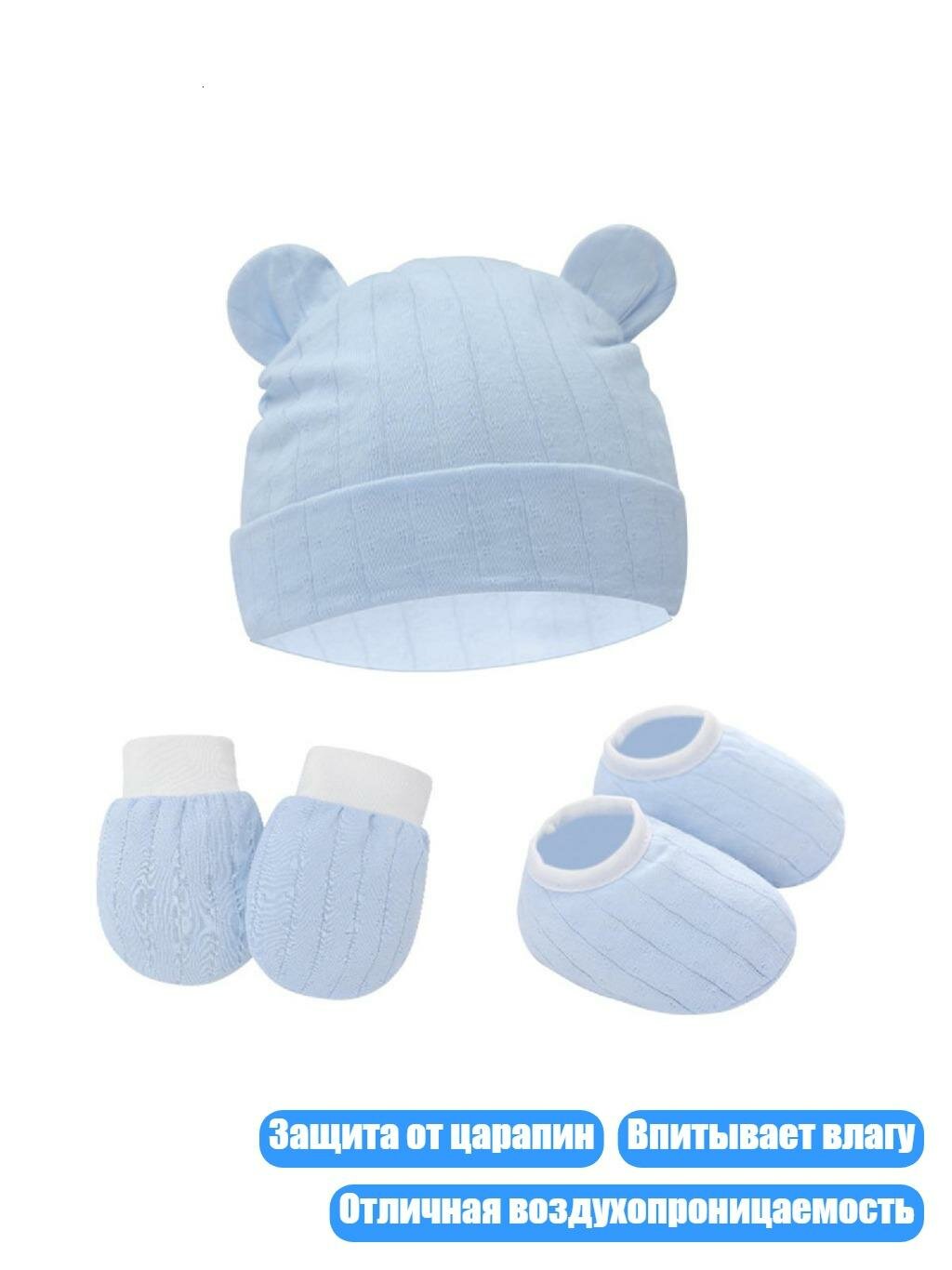 Детские антицарапки с шапочкой и носочками, Синий