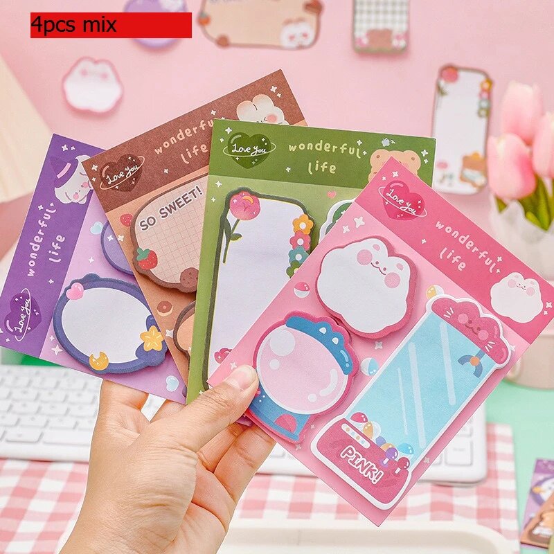 Милый мультяшный блокнот со стикерами 4pcs mix