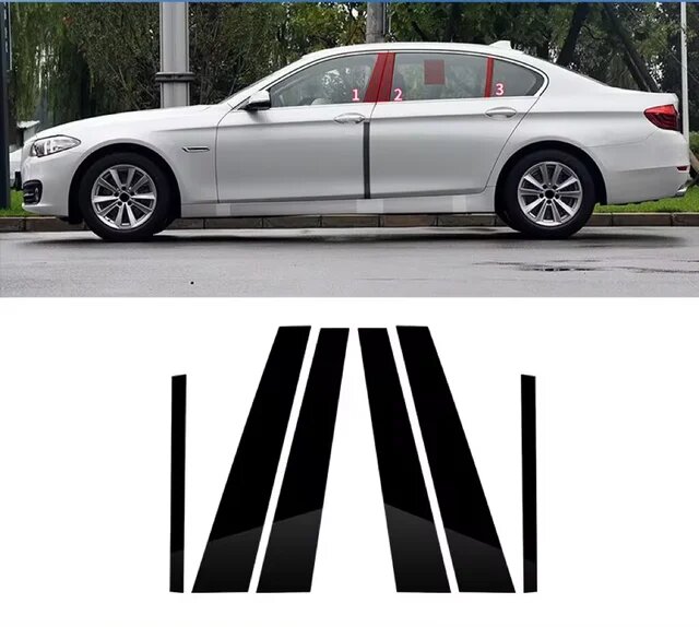 Глянцевые черные накладки на стойки окон и дверей для BMW 5 серии F10, F11, F07 2010-2013 гг.