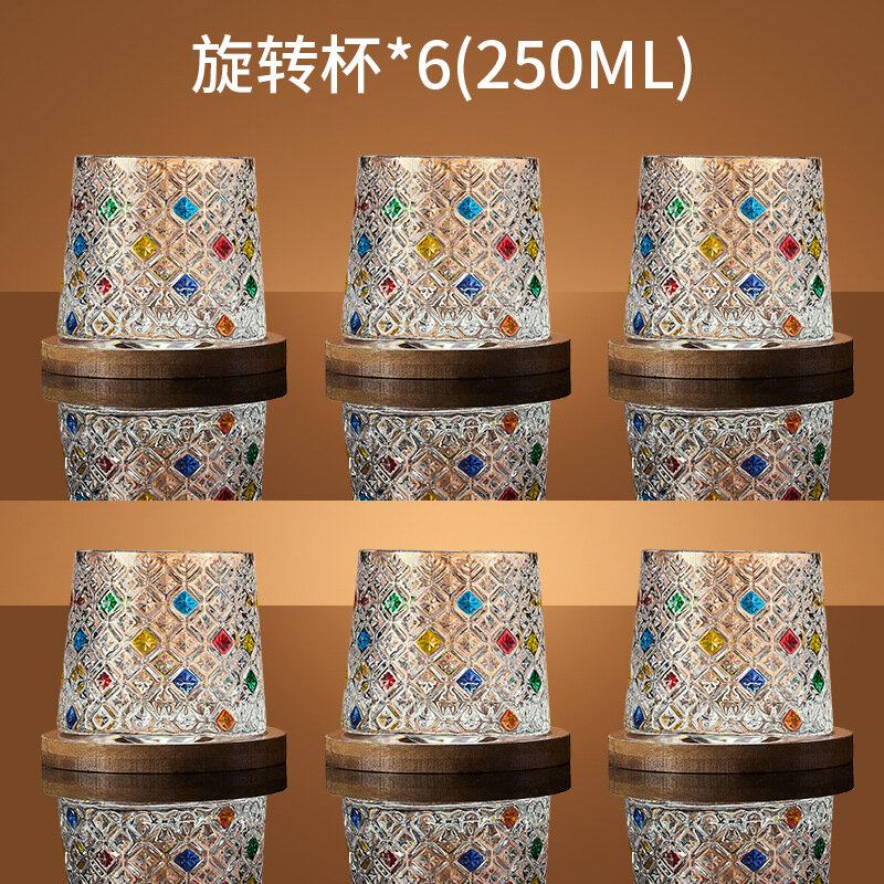 Bangbeibei толстое цветное стекло креативная вращающаяся рюмка для виски ручная роспись кружащаяся чашка с деревянным поддоном декомпрессионная чашка