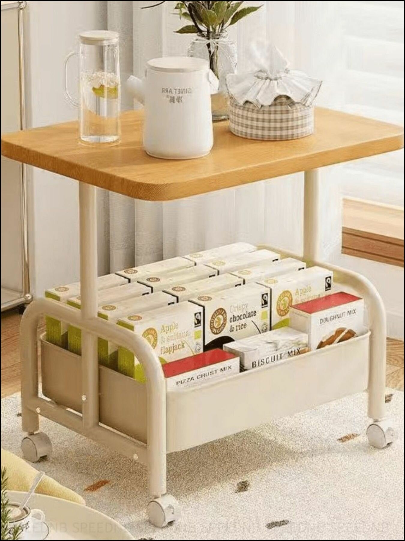 Мобильная этажерка премиум на колесах, используемая как косметологическая тележка или прикроватный столик